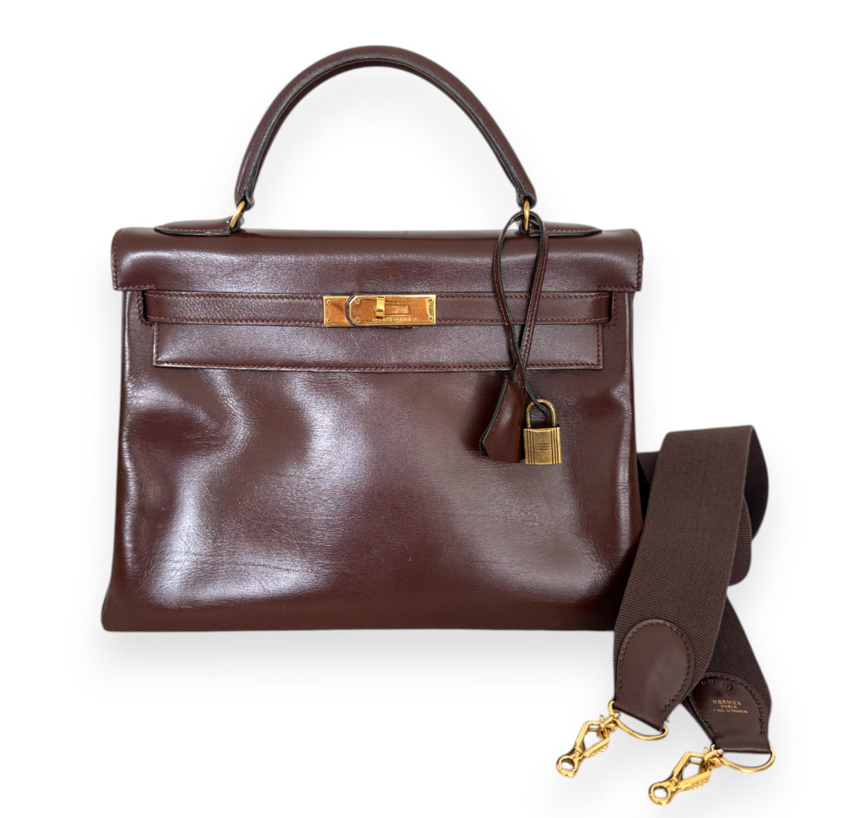 Hermès Kelly 32 Vintage in Pelle Box Marrone - Borsa Iconica – MM ...